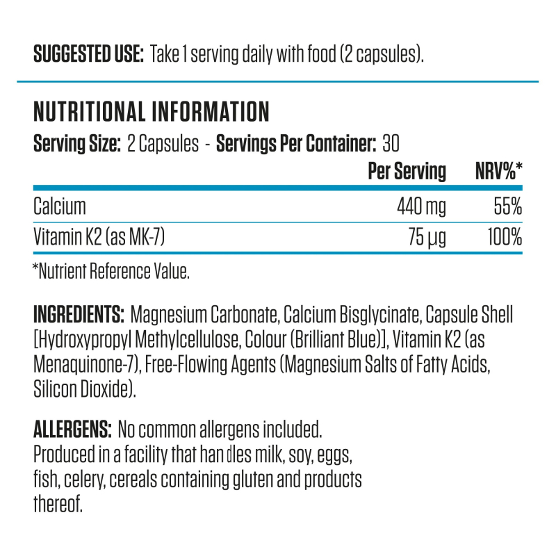 Applied Nutrition Calcium & Vitamin K2 60 kaps.